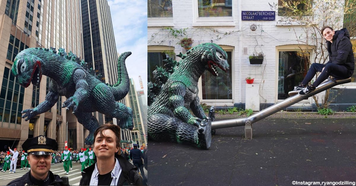 This Guy Hilariously Photoshops a Toy Godzilla Into His Travel Photos